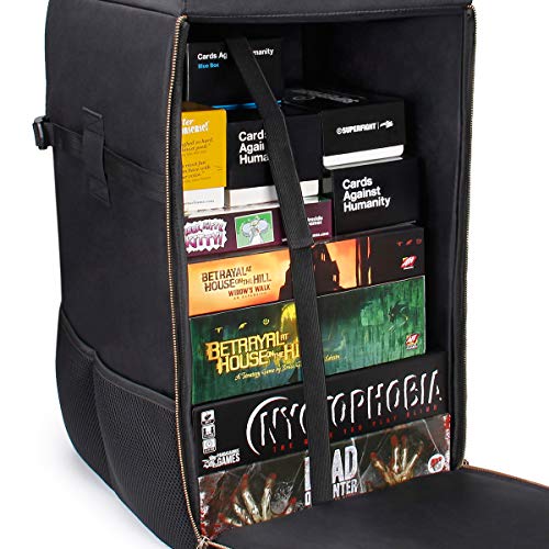 ENHANCE Board Game Backpack - Reinforced Rigid Board Game Storage with Padded Shoulder Straps, Carrying Handle, and Accessories Pockets for Dice, Card Games, More - Fits and Protects Tabletop Games