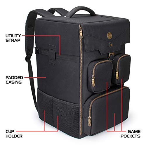 ENHANCE Board Game Backpack - Reinforced Rigid Board Game Storage with Padded Shoulder Straps, Carrying Handle, and Accessories Pockets for Dice, Card Games, More - Fits and Protects Tabletop Games