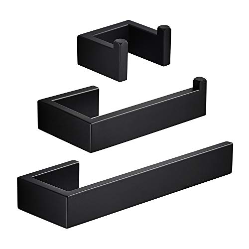 Black Bathroom Hardware Set-Towel/Robe Hook-Towel Ring-Toilet Paper Holder-Stainless Steel-3 Pieces Square Bath Accessories, Heavy Duty Wall Mount Matte Black by MARMOLUX ACC