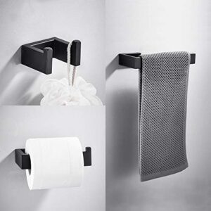 Black Bathroom Hardware Set-Towel/Robe Hook-Towel Ring-Toilet Paper Holder-Stainless Steel-3 Pieces Square Bath Accessories, Heavy Duty Wall Mount Matte Black by MARMOLUX ACC