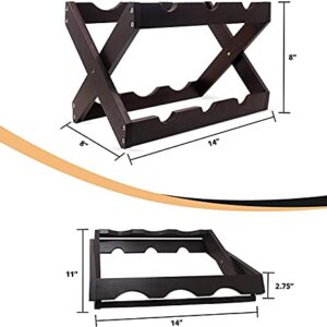 Hivory Small Wine Rack Countertop ~ 6 Bottle Wine Holder Stand ~ Foldable Bamboo Wine Storage Rack for Kitchen, Bar, Cabinets (Brown, 1)