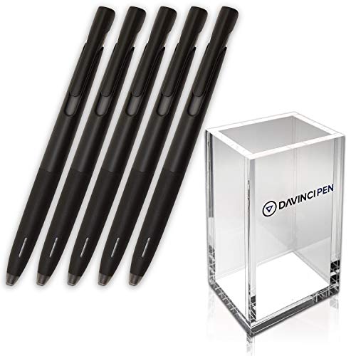 ZEBRA BLEN Emulsion ballpoint pen Black body 0.7mm (black ink) pack of 5 with DAVINCIPEN Acrylic Pen Holder clear