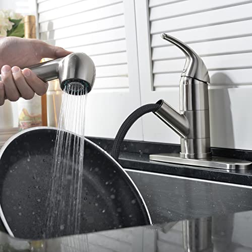 Ufaucet Modern Best Commercial Cen Brushed Nickel Stainless Steel Single Lever Single Handle Pull Out Sprayer Prep Kitchen Sink Faucets,Brushed Nickel Finished Grifo De Cocina