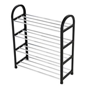 Biitfuu 4 Tiers Shoe Racks, Standing Shoe Rack Slippers Shelf Plastic Aluminum Large Capacity Slim Shoe Organizer