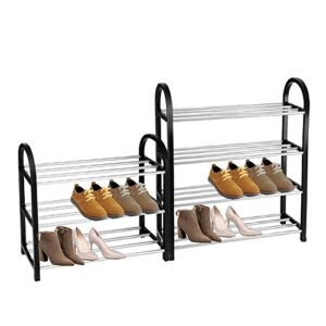 Biitfuu 4 Tiers Shoe Racks, Standing Shoe Rack Slippers Shelf Plastic Aluminum Large Capacity Slim Shoe Organizer