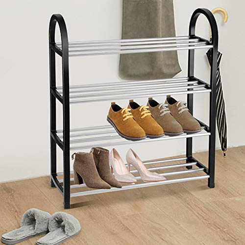 Biitfuu 4 Tiers Shoe Racks, Standing Shoe Rack Slippers Shelf Plastic Aluminum Large Capacity Slim Shoe Organizer