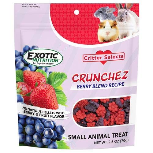 Crunchez Berry Blend - Crunchy Fruit Flavored Treat Bites - Sugar Gliders, Squirrels, Marmosets, Prairie Dogs, Hamsters, Chinchillas, Exotic Birds, Rabbits, Guinea Pigs, Degus, Small Pets… (2.5 oz.)