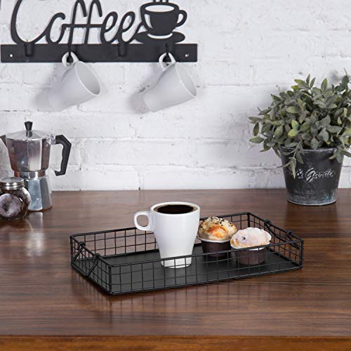 MyGift Matte Black Metal Wire Rectangular Decorative Tray with Handles, Modern Basket Style Wire Decoration Tray for Coffee Table or Ottoman, Breakfast ServingTray