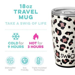 Swig Life 18oz Travel Mug | Insulated Tumbler with Handle and Lid, Cup Holder Friendly, Dishwasher Safe, Stainless Steel, Travel Coffee Cup, Insulated Coffee Mug with Lid and Handle (Luxy Leopard)