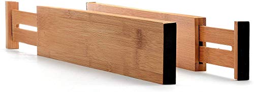 SAVICOS Bamboo Drawer Divider Organizers 4 pack,Spring Adjustable & Expandable Kitchen Drawer Organizer,Tray Organizer for Kitchen, Baby Drawer, Bathroom, Bedroom, Office or Dresser