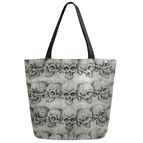 ZzWwR Vintage Skull Tattoo Pattern Large Canvas Gym Beach Travel Reusable Grocery Shopping Tote Bag