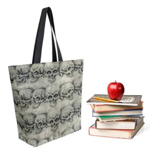 ZzWwR Vintage Skull Tattoo Pattern Large Canvas Gym Beach Travel Reusable Grocery Shopping Tote Bag