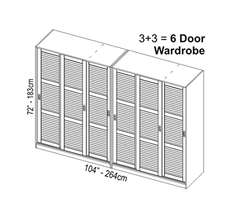 Palace Imports 100% Solid Wood Wardrobe with 3 Sliding Louvered Doors, White. 5 Shelves Included. Additional Large Shelves Sold Separately.