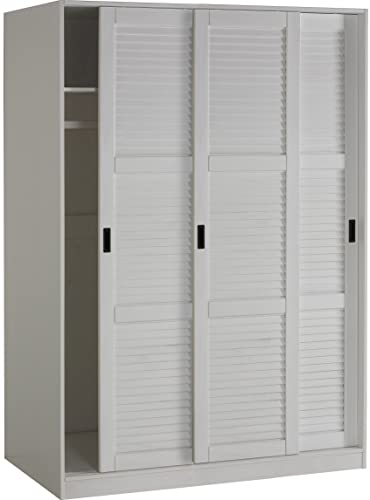 Palace Imports 100% Solid Wood Wardrobe with 3 Sliding Louvered Doors, White. 5 Shelves Included. Additional Large Shelves Sold Separately.