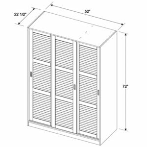 Palace Imports 100% Solid Wood Wardrobe with 3 Sliding Louvered Doors, White. 5 Shelves Included. Additional Large Shelves Sold Separately.