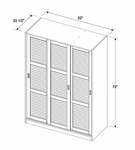 Palace Imports 100% Solid Wood Wardrobe with 3 Sliding Louvered Doors, White. 5 Shelves Included. Additional Large Shelves Sold Separately.