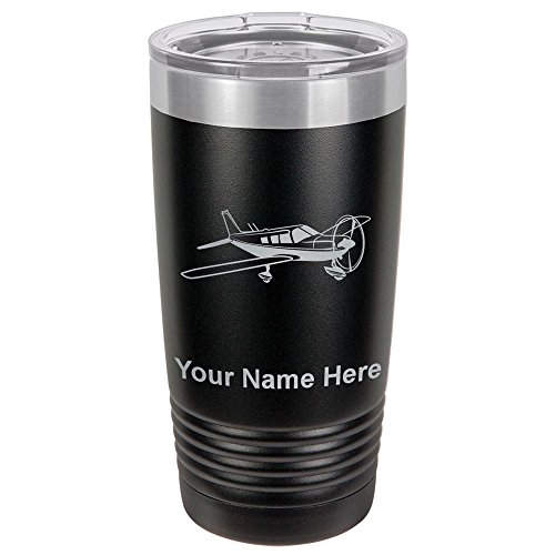 LaserGram 20oz Vacuum Insulated Tumbler Mug, Low Wing Airplane, Personalized Engraving Included (Black)