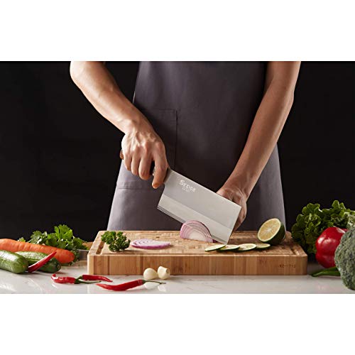 Vegetable Meat Cleaver Knife - 8 Professional Chinese Cleaver and Butcher Knife - 4CR14 HC Stainless Steel Kitchen Knife with Ergonomic Pakkawood Handle - Gift Box Included