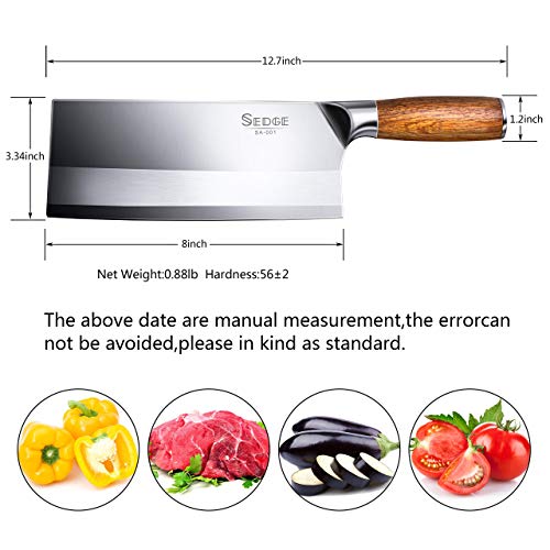 Vegetable Meat Cleaver Knife - 8 Professional Chinese Cleaver and Butcher Knife - 4CR14 HC Stainless Steel Kitchen Knife with Ergonomic Pakkawood Handle - Gift Box Included