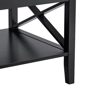 ChooChoo Oxford Coffee Table with Thicker Legs, Black Wood Coffee Table with Storage for Living Room