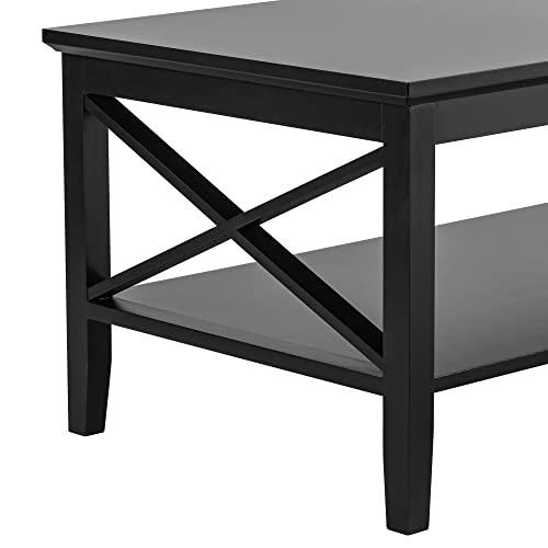 ChooChoo Oxford Coffee Table with Thicker Legs, Black Wood Coffee Table with Storage for Living Room