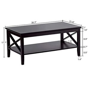 ChooChoo Oxford Coffee Table with Thicker Legs, Black Wood Coffee Table with Storage for Living Room