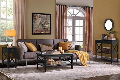 ChooChoo Oxford Coffee Table with Thicker Legs, Black Wood Coffee Table with Storage for Living Room