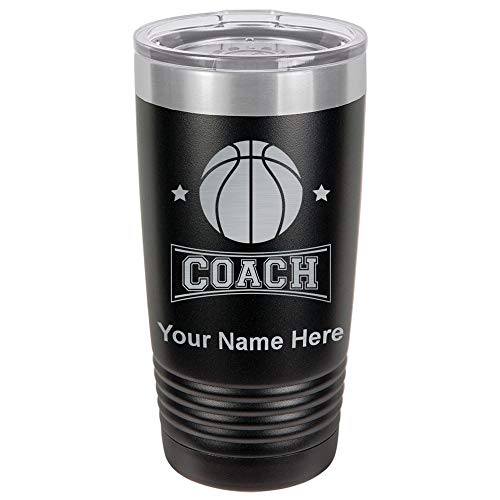 LaserGram 20oz Vacuum Insulated Tumbler Mug, Basketball Coach, Personalized Engraving Included (Black)