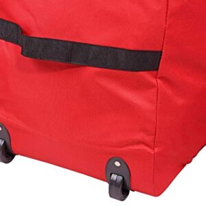 Primode Christmas Rolling Tree Storage Bag, Fits Up to 7.5 Ft. Tall Disassembled Holiday Trees, 22" H X 16" W X 50" L, Large Heavy Duty Storage Container with 2 Wheels and Handles (Red)