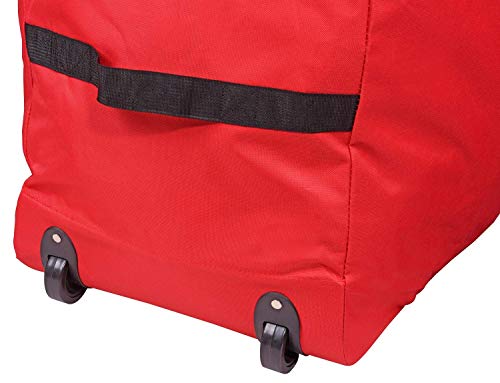 Primode Christmas Rolling Tree Storage Bag, Fits Up to 7.5 Ft. Tall Disassembled Holiday Trees, 22" H X 16" W X 50" L, Large Heavy Duty Storage Container with 2 Wheels and Handles (Red)