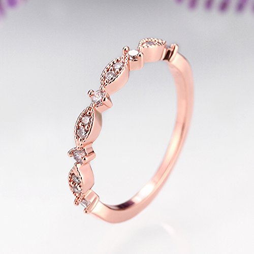 QIAOYING Jewelry Womens 3mm 18K Solid Rose Gold Gemstone Cubic Zirconia CZ Love Eternity Promise Ring Wedding Band (10)