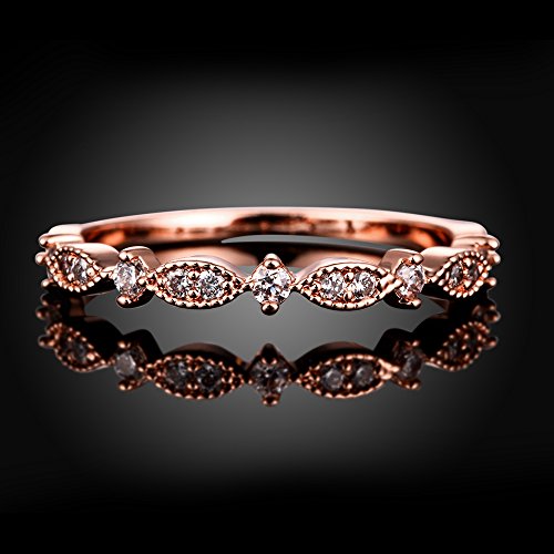 QIAOYING Jewelry Womens 3mm 18K Solid Rose Gold Gemstone Cubic Zirconia CZ Love Eternity Promise Ring Wedding Band (10)