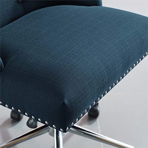 Modway Regent Tufted Button Upholstered Fabric Swivel Office Chair with Nailhead Trim in Azure