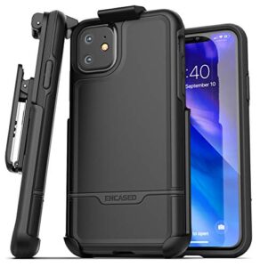 encased iphone 11 belt clip holster case (2019 rebel armor) heavy duty rugged full body protective cover with holder (black)