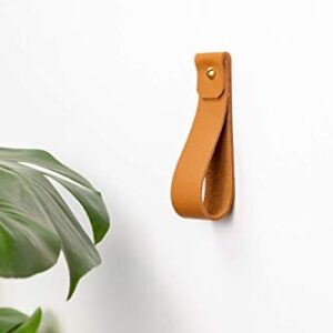 KEYAIIRA - Medium Nicotine Leather Wall Hook, wall hanging strap towel hook for wall leather loop strap for scarf storage boat paddle holder minimal towel bar rack storage