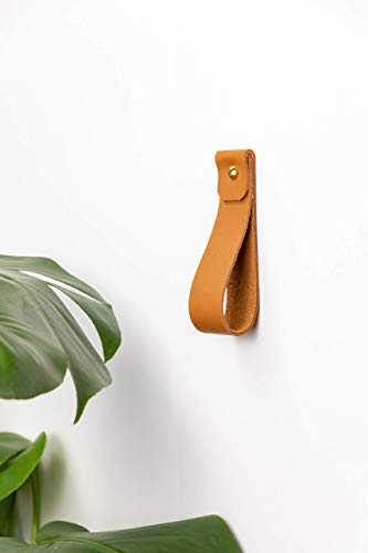 KEYAIIRA - Medium Nicotine Leather Wall Hook, wall hanging strap towel hook for wall leather loop strap for scarf storage boat paddle holder minimal towel bar rack storage