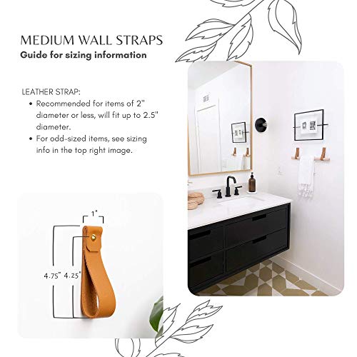 KEYAIIRA - Medium Nicotine Leather Wall Hook, wall hanging strap towel hook for wall leather loop strap for scarf storage boat paddle holder minimal towel bar rack storage