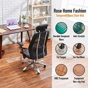 Tempered Glass Chair Mat, 36"×46“, 1/5 Inch Thick Office Chair Mat Carpet & Hardwood Floor, Chair Mats for Carpeted Floor, Chair Mat for Hardwood Floor, Desk Chair Mat, 4 Anti-Slip Pads