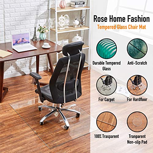 Tempered Glass Chair Mat, 36"×46“, 1/5 Inch Thick Office Chair Mat Carpet & Hardwood Floor, Chair Mats for Carpeted Floor, Chair Mat for Hardwood Floor, Desk Chair Mat, 4 Anti-Slip Pads