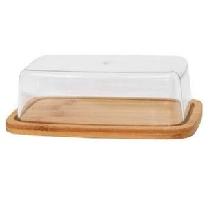 Bamboo Butter Dish With Dome Lid Cheese Server Sliced Vegetable Tray