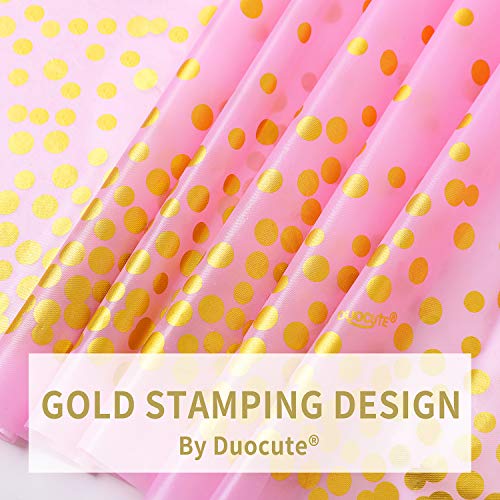 108"x54" 4 Packs Pink and Gold Disposable Party Tablecloth for Rectangle Table, Gold Stamping Dot Confetti Rectangular Plastic Table Cover, for Bachelorette, Girl Birthday and Baby Shower, Wedding