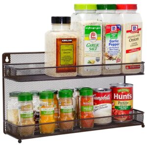 caxxa 2 tier mesh kitchen counter-top or wall mount spice rack jars storage organizer, bronze