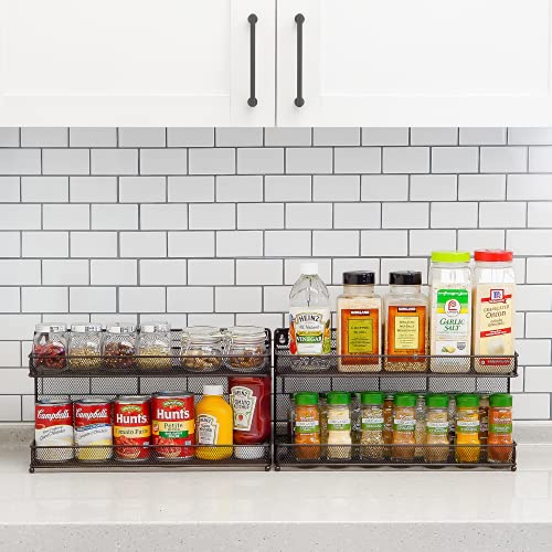 CAXXA 2 Tier Mesh Kitchen Counter-top or Wall Mount Spice Rack Jars Storage Organizer, Bronze