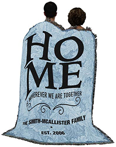 Pure Country Weavers Home is Wherever We are Together Blanket Blue - Personalized - Custom - Housewarming Gift Tapestry Throw Woven from Cotton - Made in The USA (72x54)