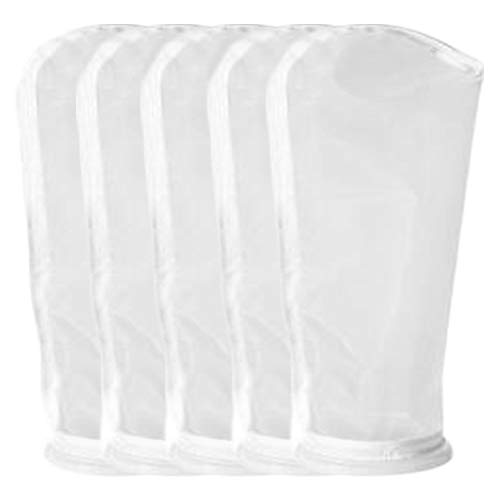 Honritone 5Pack Nylon Mesh Filter Socks 4 Inch Ring 50/75 / 100/200 / 300/400 Micron - by 14 Inch Long – Aquarium Filter Bags (300 Micron 4" x 14" Nylon Mesh Bag)