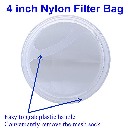 Honritone 5Pack Nylon Mesh Filter Socks 4 Inch Ring 50/75 / 100/200 / 300/400 Micron - by 14 Inch Long – Aquarium Filter Bags (300 Micron 4" x 14" Nylon Mesh Bag)