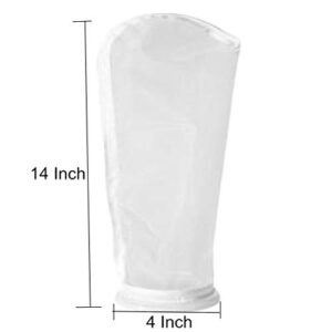 Honritone 5Pack Nylon Mesh Filter Socks 4 Inch Ring 50/75 / 100/200 / 300/400 Micron - by 14 Inch Long – Aquarium Filter Bags (300 Micron 4" x 14" Nylon Mesh Bag)