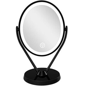 aesfee double-sided 1x/7x magnification led makeup mirror with lights, lighted vanity magnified mirror usb chargeable, touch sensor control 3 light settings illuminated countertop mirrors - black