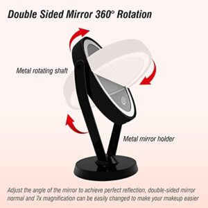 Aesfee Double-Sided 1x/7x Magnification LED Makeup Mirror with Lights, Lighted Vanity Magnified Mirror USB Chargeable, Touch Sensor Control 3 Light Settings Illuminated Countertop Mirrors - Black