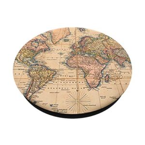 Vintage Travel World Map Design Travel Globe Background PopSockets Swappable PopGrip